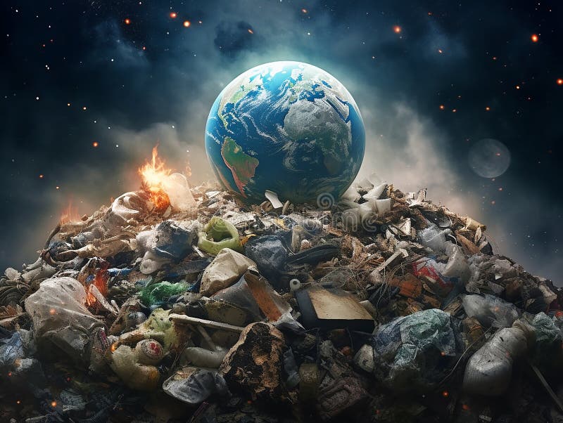 The Blue Planet Earth is in Pile of Various Dirty Garbage Stock ...