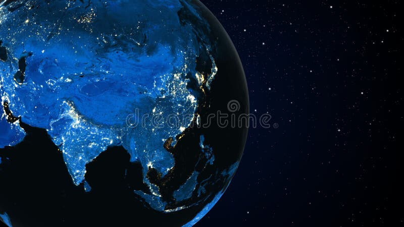 Blue Planet Earth Scene in Space Stock Illustration - Illustration of ...