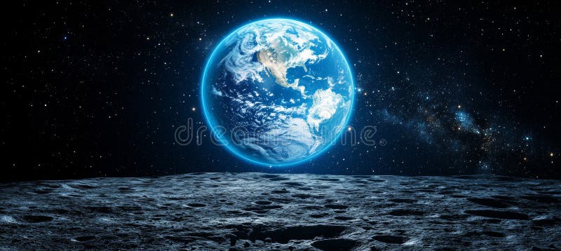 Blue Planet Earth Viewed from the Moons Surface, a Stunning Display of ...