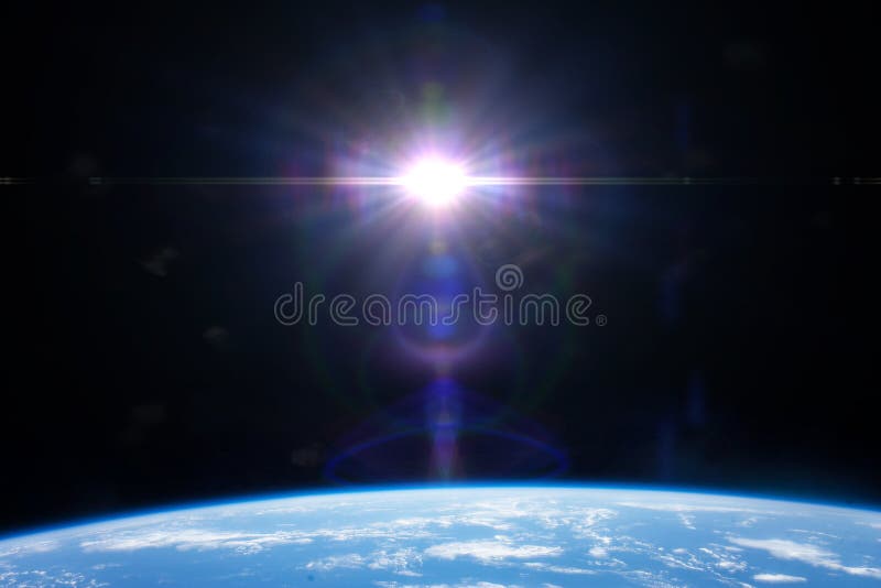 Planet Earth Lit by the Bright Sun Stock Photo - Image of flare, shadow ...