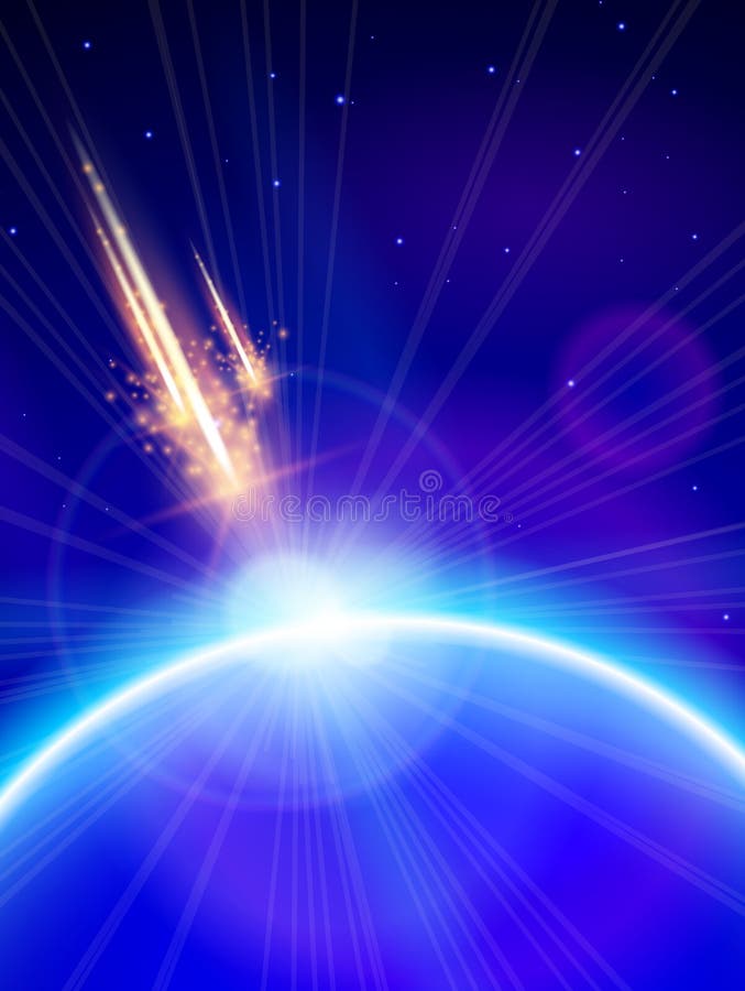 Blue Planet & Meteor Storm Stock Vector - Illustration of horizon, fall ...