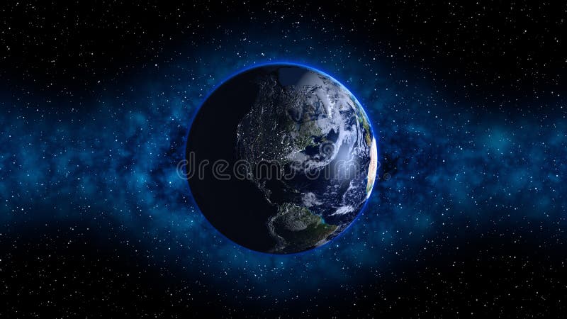 Blue planet in night sky stock illustration. Illustration of world ...