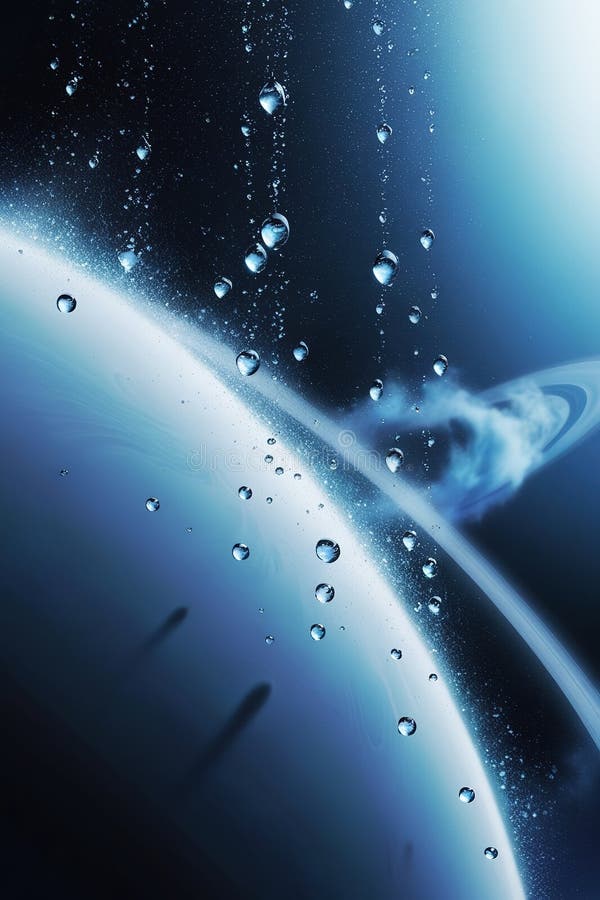 A Blue Planet with a Ring Around it and Water Droplets Falling from the ...