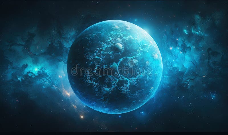 A Blue Planet Surrounded by Stars in a Dark Sky Background Stock ...