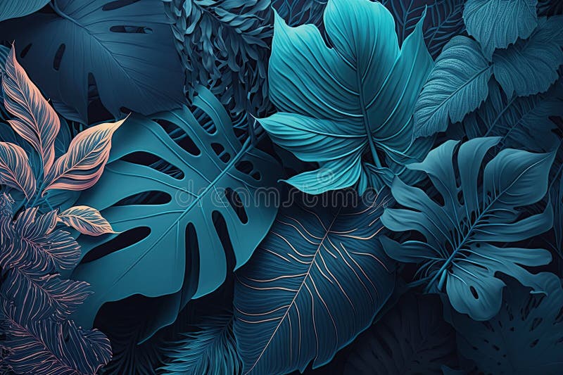 Blue Plant Leaves Background (AI Generated) Stock Illustration ...