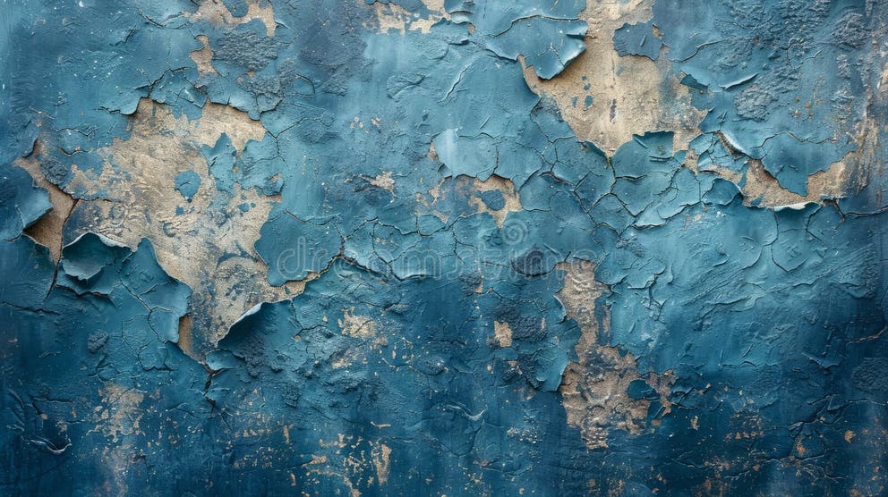 Gritty Textured Blue Plaster Wall with Peeling Areas in Urban Setting ...