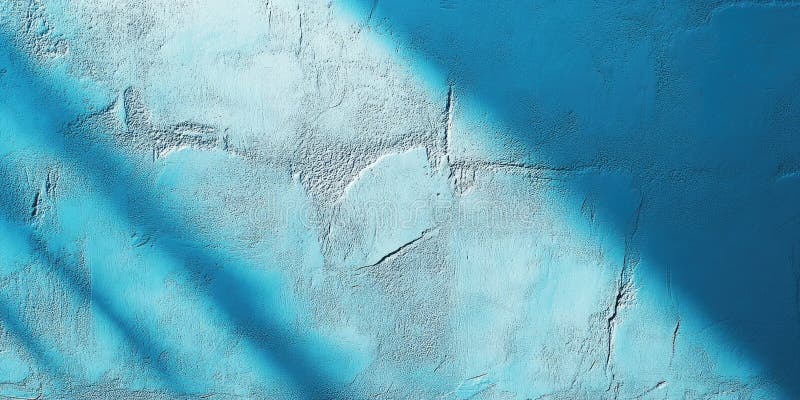 Blue Plaster Wall and Sunlight: Shadow Play and Textured Surface, Empty ...