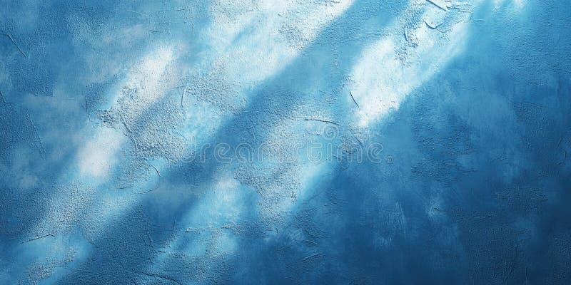 Blue Plaster Wall and Sunlight: Shadow Play and Textured Surface, Empty ...