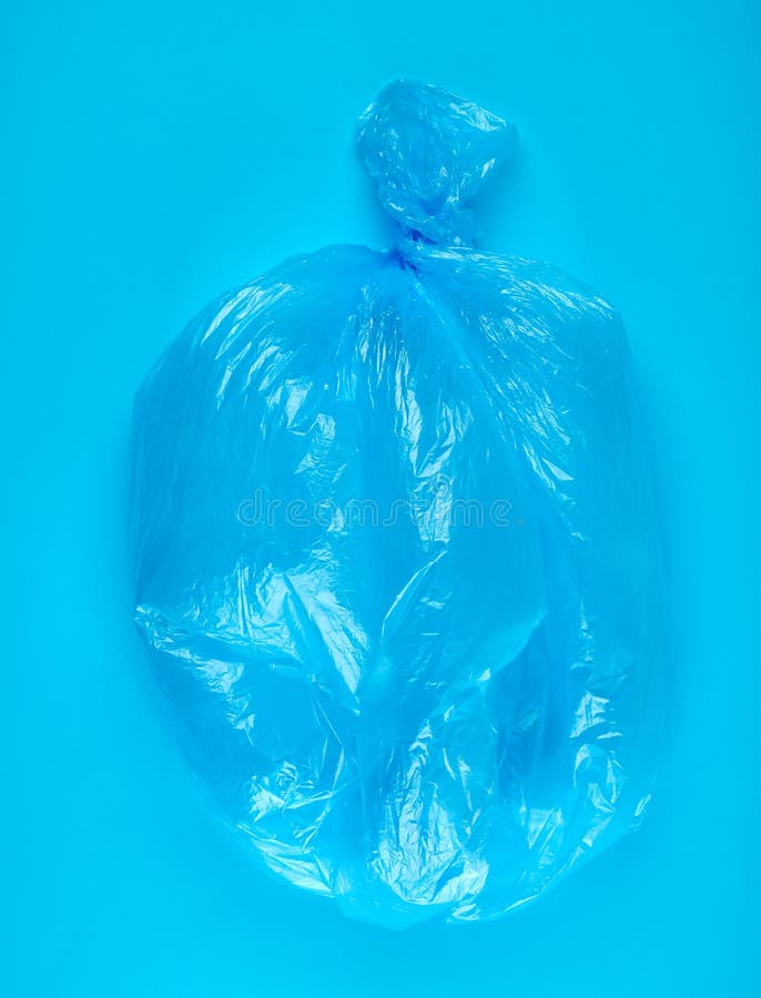 Blue Plastic Bag for Garbage on a Blue Background Stock Image - Image ...