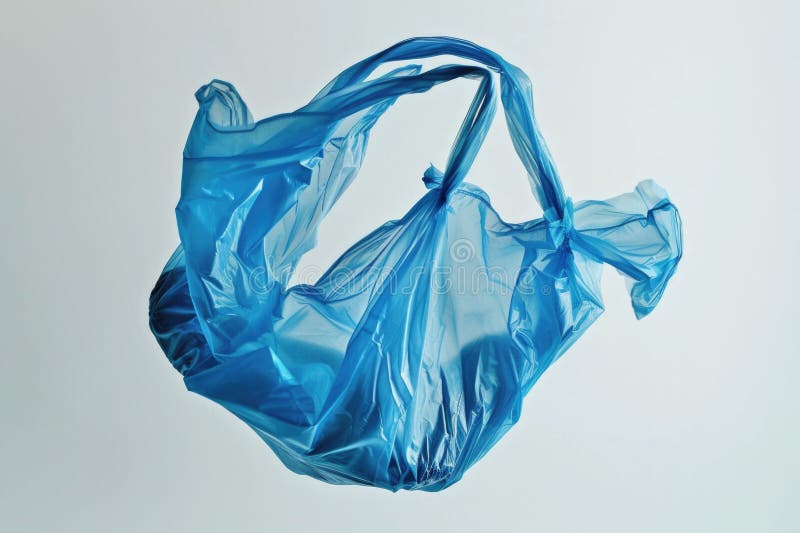 A Blue Plastic Bag Hangs from a String, Suspended in Mid-air Stock ...