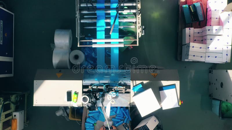 Blue Plastic Bag Manufacturing Line Stock Footage - Video of plastic ...