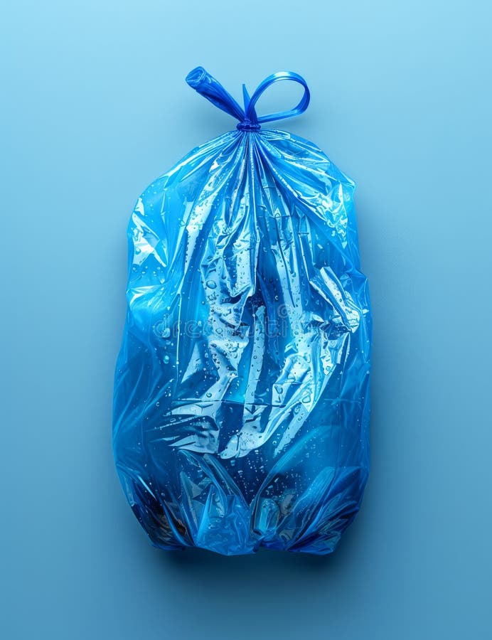 A Blue Plastic Bag with a Plastic Handle is Sitting on a Blue ...