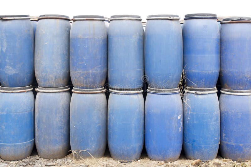 Blue plastic barrels stock image. Image of chemical, dump - 39150041
