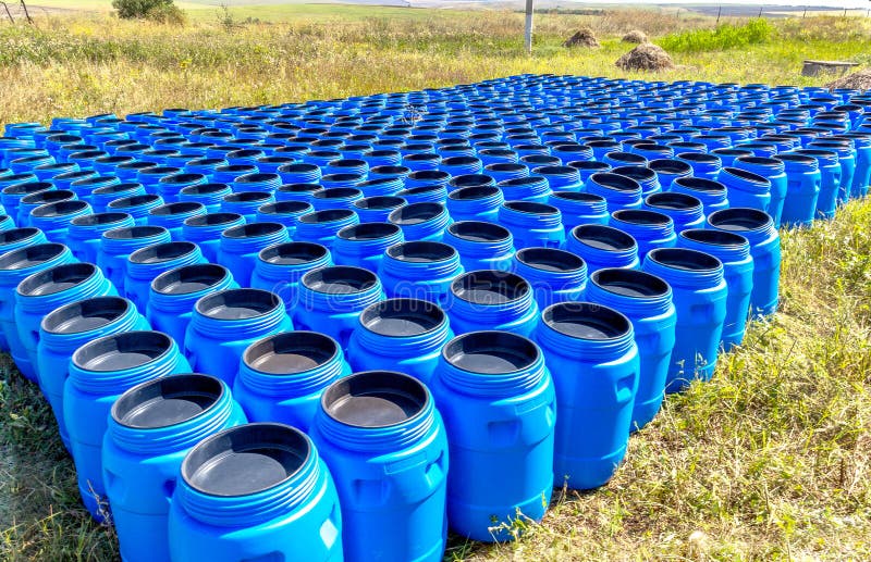 The Blue Plastic Barrels for Storage of Chemicals Stock Image - Image ...