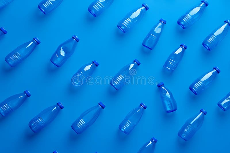 Blue Plastic Bottles Scattered on Blue Background Stock Illustration ...