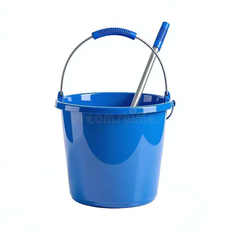 Blue Plastic Bucket with Handle and Scraper Inside Transparent ...