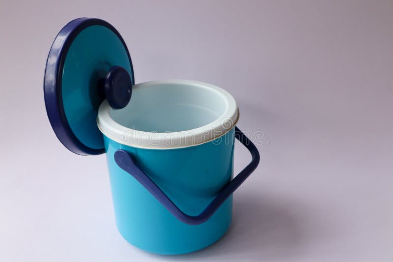Blue Plastic Bucket with Lid Isolated on a White Background. Plastic ...