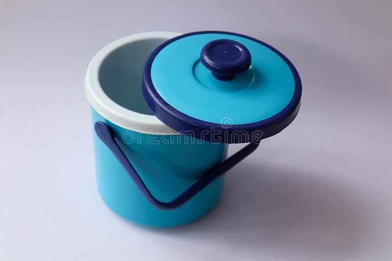 Blue Plastic Bucket with Lid Isolated on a White Background. Plastic ...