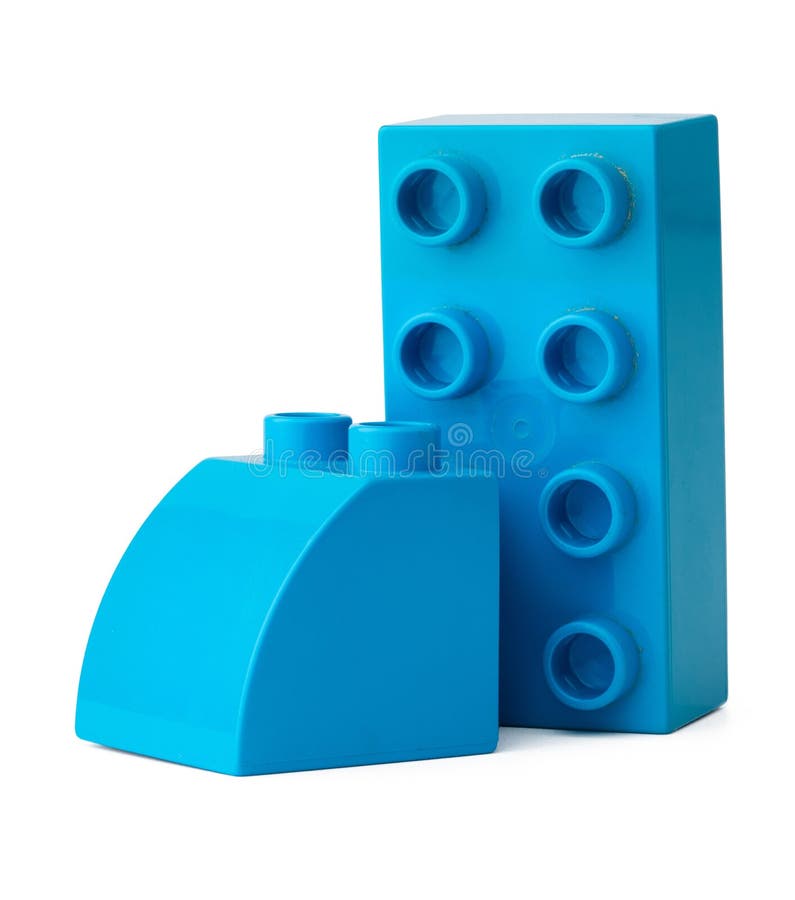 Blue Plastic Building Block Isolated on White Stock Image - Image of ...
