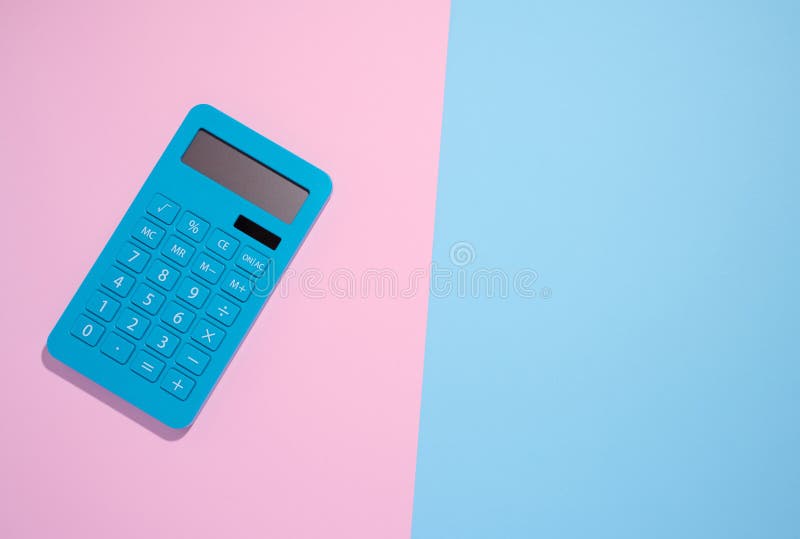 Blue Plastic Calculator on a Blue Background, Top View Stock Photo ...