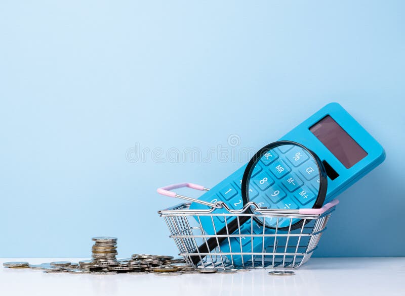 Blue Plastic Calculator and Magnifier, Budget Analysis Stock Photo ...