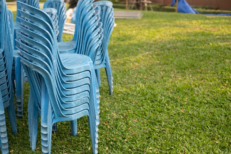Blue Plastic Chair on Stack Stock Image - Image of rest, park: 171977709