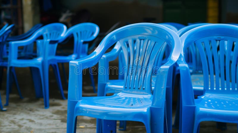 Blue plastic chairs stock image. Image of presentation - 320434029