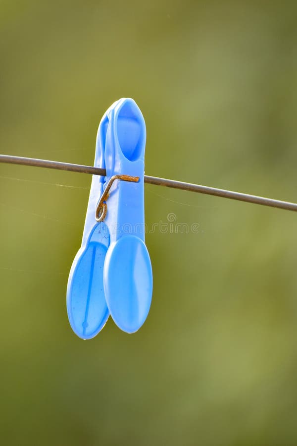 Blue Plastic Cloth Peg on a Washing Line Stock Photo - Image of element ...