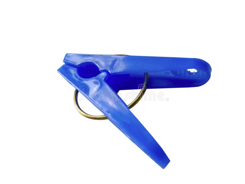 A Blue Plastic Clothes Pin on a White Background Stock Photo - Image of ...
