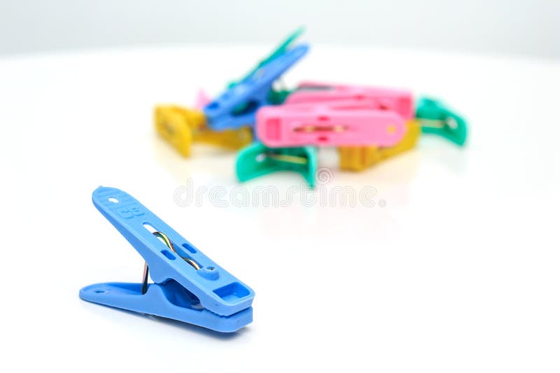 Blue Plastic Clothespin on a White Background. Stock Photo - Image of ...