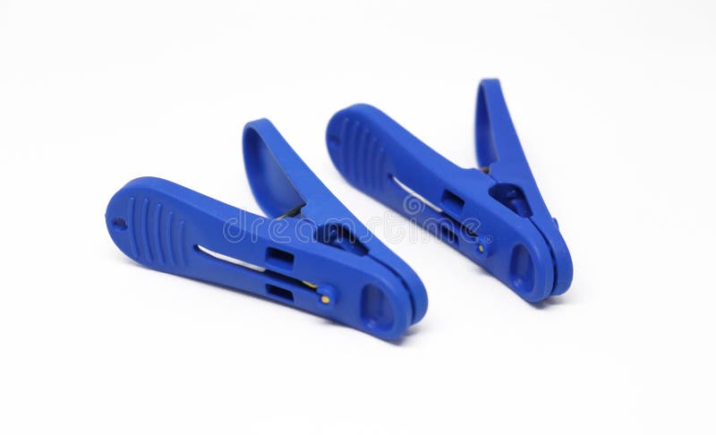 Blue Plastic Clothespins Isolated on White Background. Plastic Clips ...