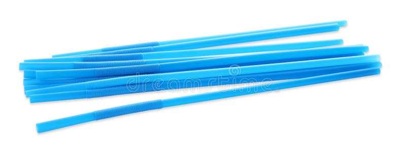 Blue Plastic Cocktail Straws on White Background Stock Photo - Image of ...