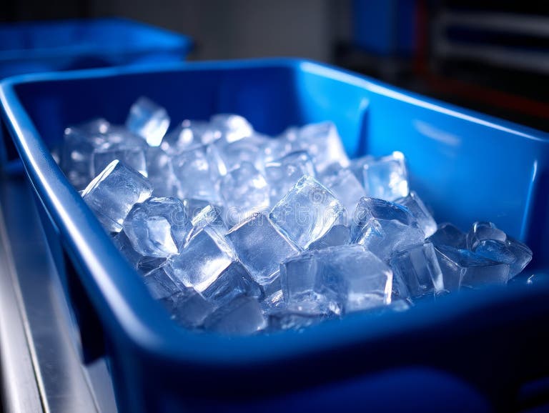 Blue Plastic Container Overflowing with Ice Cubes Stock Illustration ...
