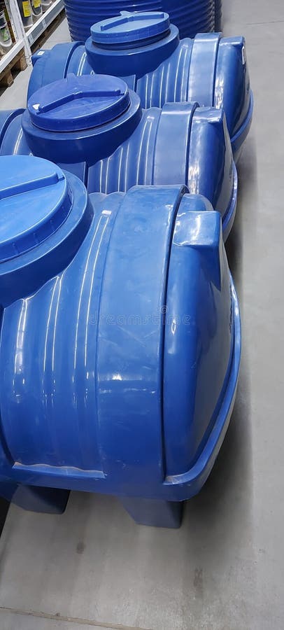 Blue Plastic Containers for Liquid Stock Photo - Image of ...