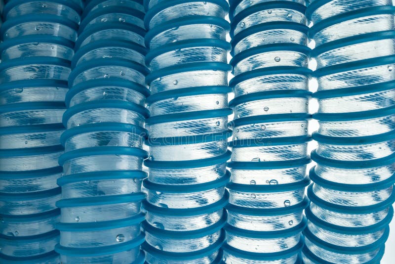 Blue Plastic Corrugated Hose with Water Drops Inside. Stock Photo ...
