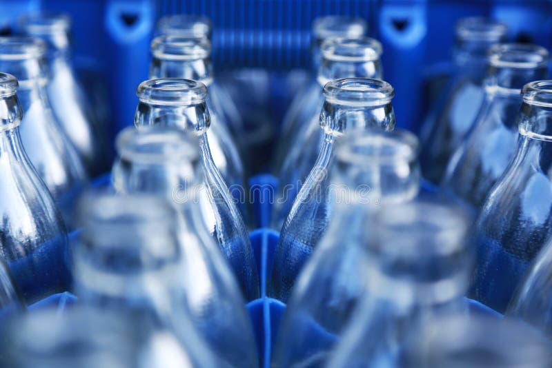 Blue Plastic Crate With Glass Bottles Stock Photo - Image of brewery ...