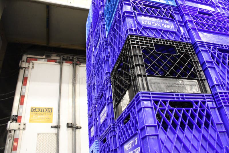 Blue Plastic Crate Inside the Factory Stock Photo - Image of container ...