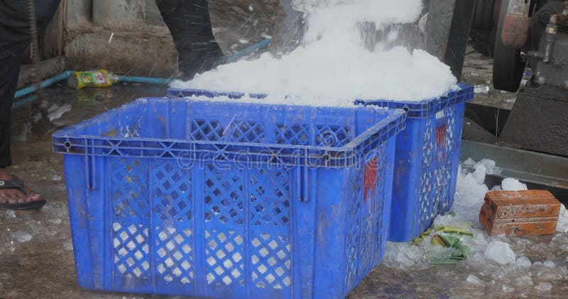 Blue Plastic Crates Overflowing with Crushed Ice Stock Video - Video of ...