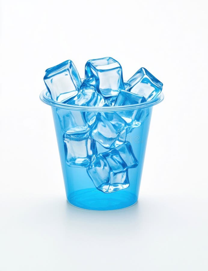 Blue Plastic Cup with Ice Cubes on White Background Stock Illustration ...
