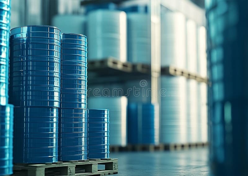 Stacked Blue Plastic Drum Icons Pallets Storage Facility Warehouse ...
