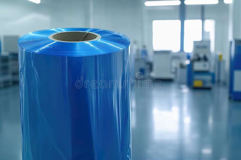Blue Plastic Film Roll in Industrial Factory Setting Stock Photo ...