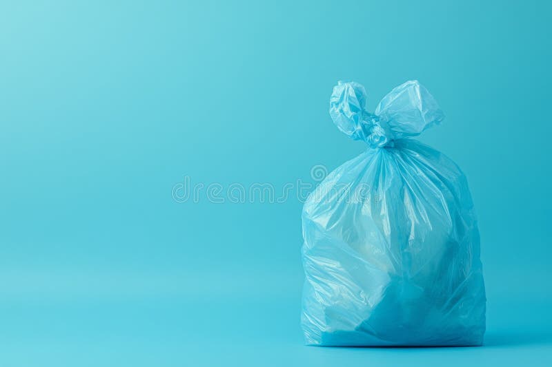 Blue Plastic Garbage Bag on the Solid Color Background is Standing Up ...