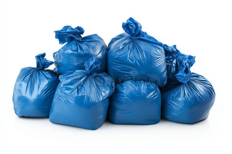 Blue Plastic Garbage Bags, Waste Disposal Sacks on White Background ...