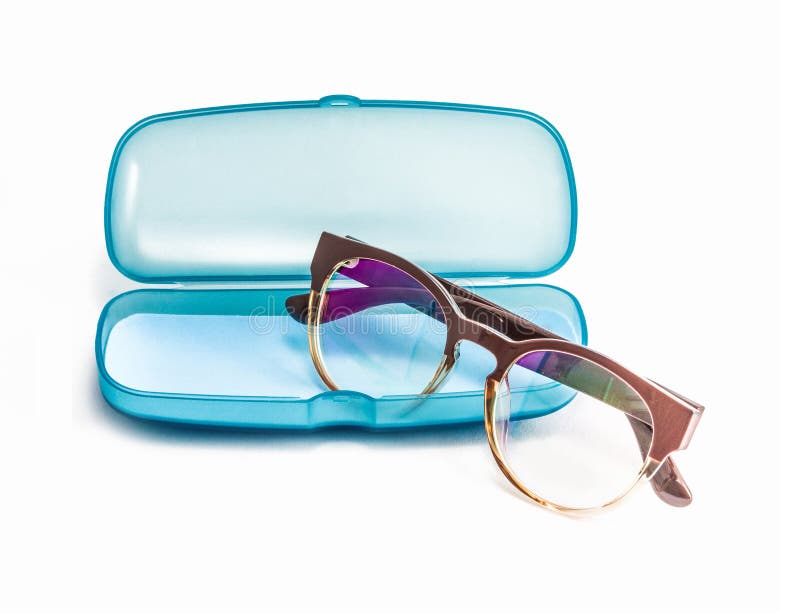 Blue Plastic Glasses Case Isolated on White Stock Photo - Image of pack ...