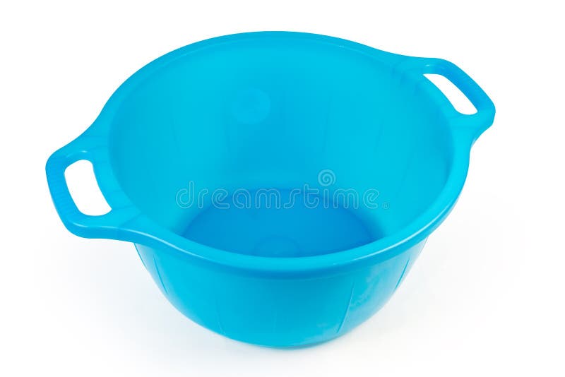 Blue Plastic Household Basin on a White Background Stock Image - Image ...