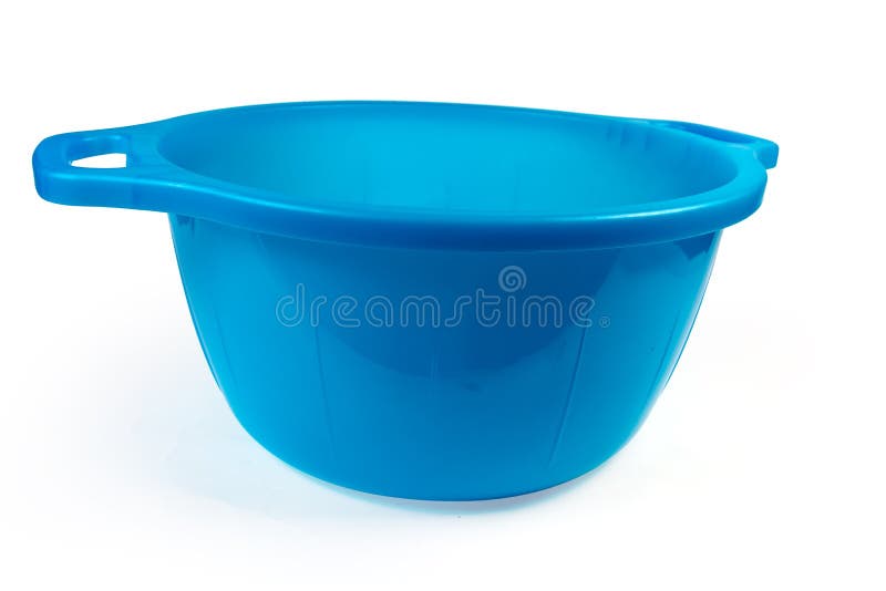 Blue Plastic Household Basin on a White Background Stock Photo - Image ...