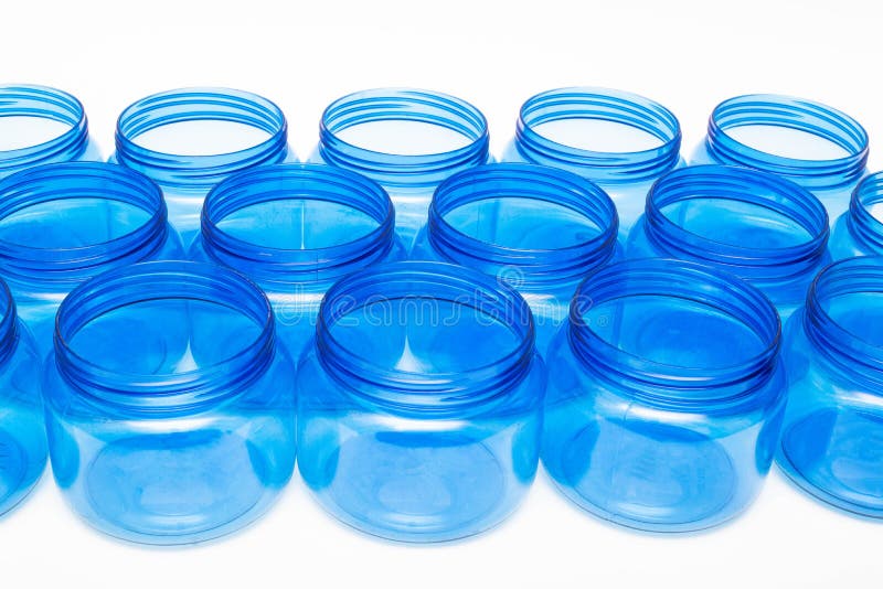 Blue Plastic Jars on a White Background Isolate, Polyethylene ...