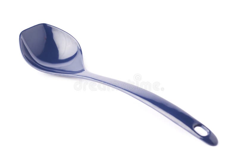 Blue Plastic Kitchen Ladle Spoon Isolated Stock Photo - Image of food ...