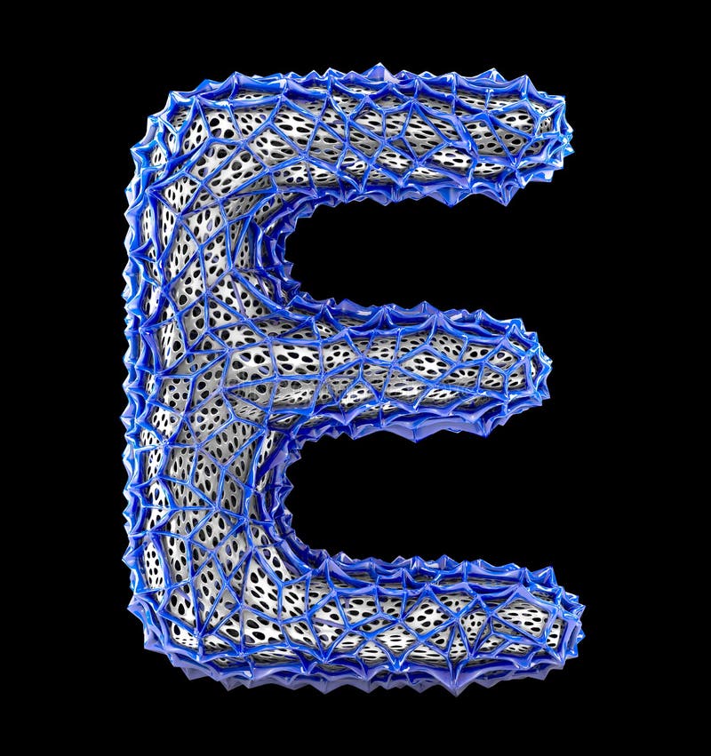 Blue Plastic Letter E with Abstract Holes. 3d Stock Illustration ...