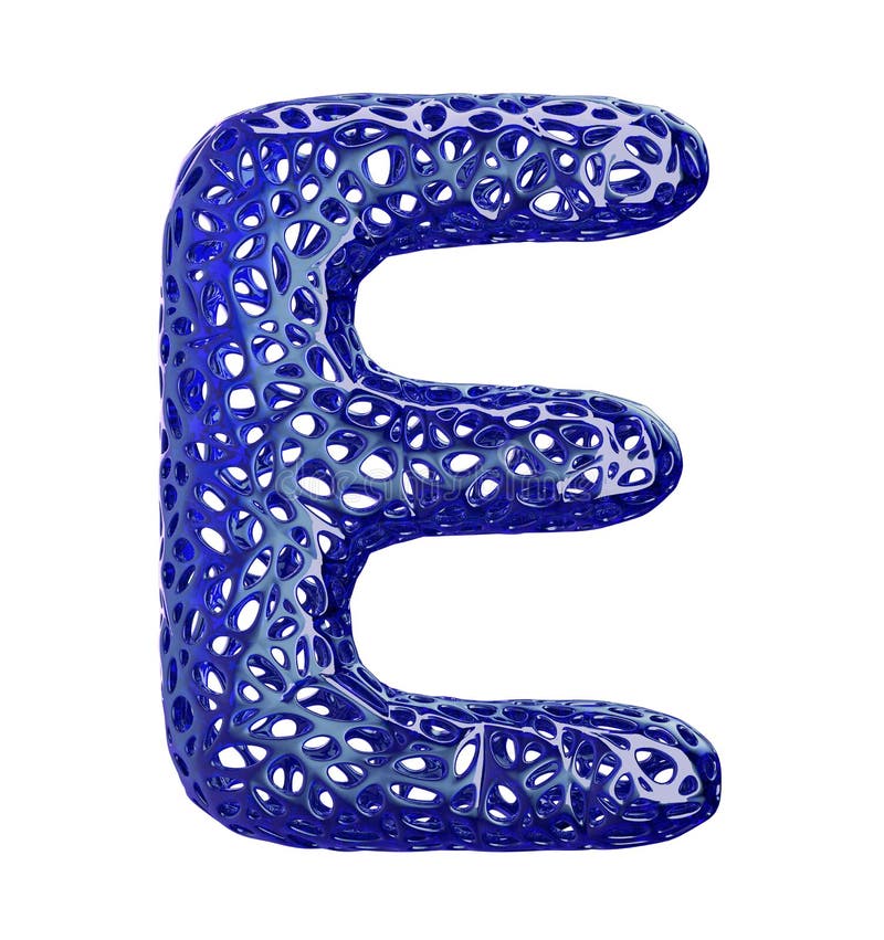 Blue Plastic Letter E with Abstract Holes. 3d Stock Illustration ...